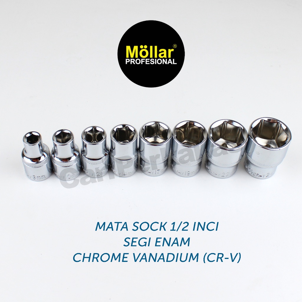 Jual MOLLAR Mata Socket Kunci Sock 1/2 6pt Mata Sok 8 - 24 mm Chrome ...