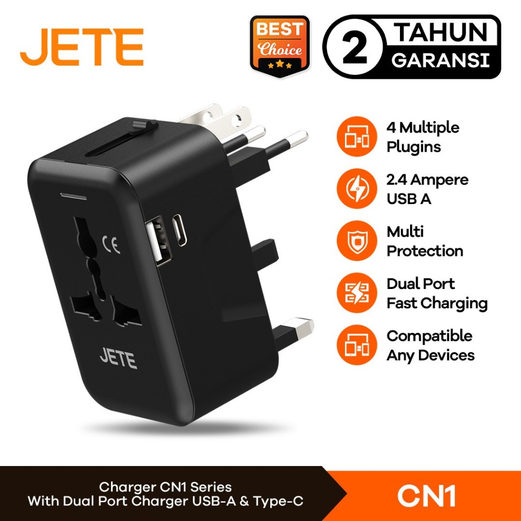 Jual JETE CN1 Universal Travel Adapter Dual Output USB JETE CN1 ...