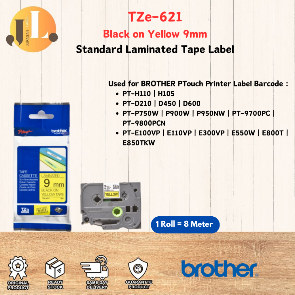 Jual BROTHER PTouch Label 9mm TZe-621 | TZe621 Black on Yellow | Shopee ...