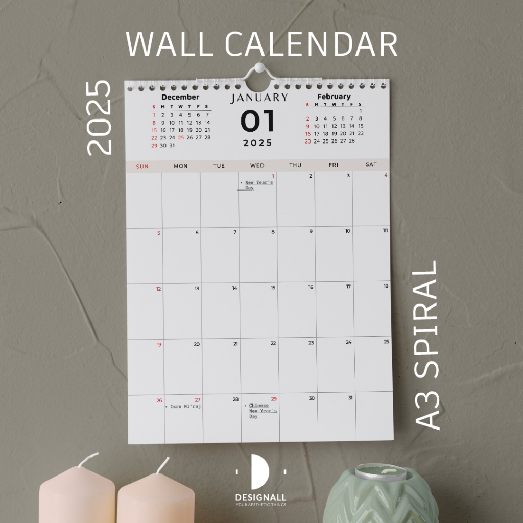Jual DESIGNALL KALENDER DINDING AESTHETIC 2025 A3+ SPIRAL DM | Shopee ...