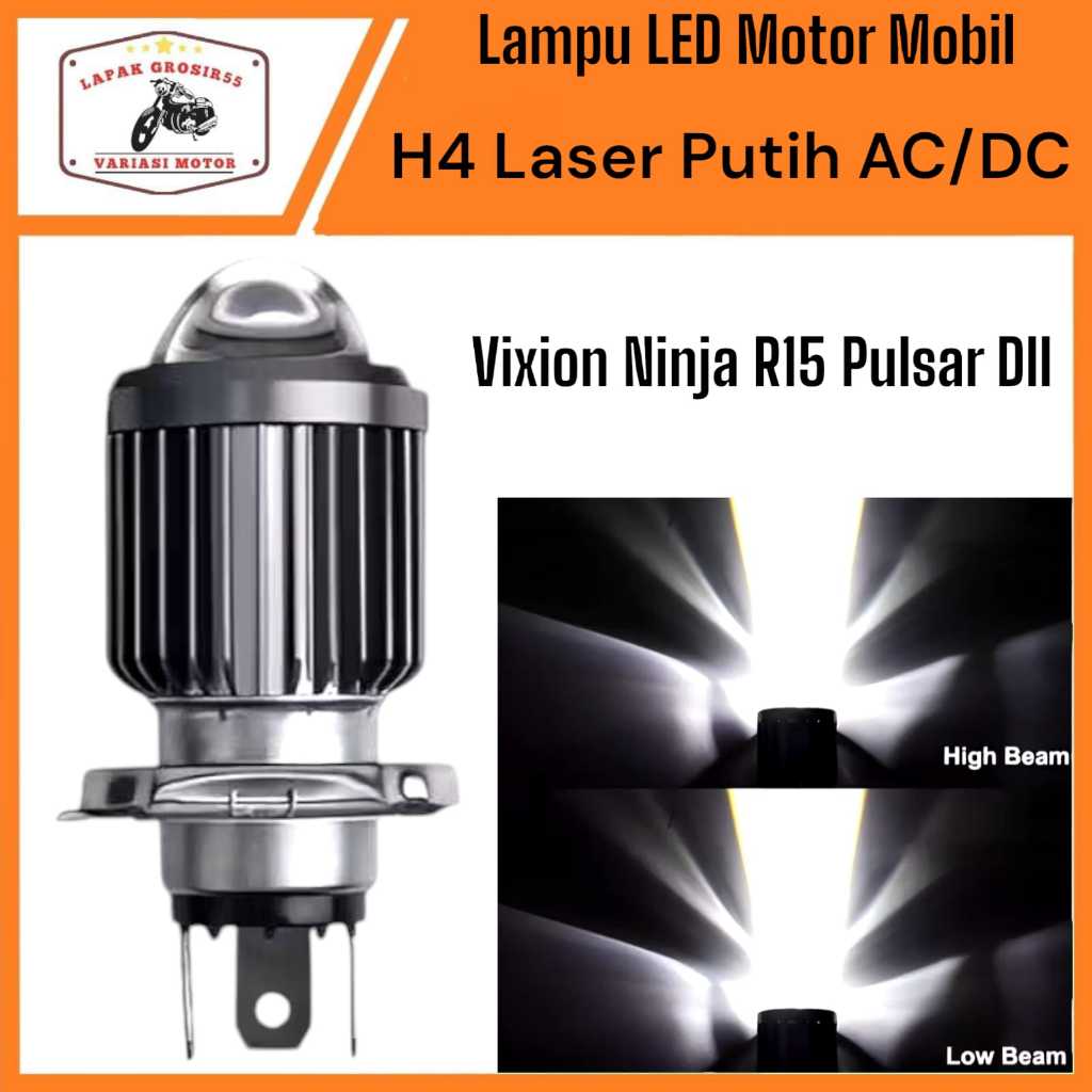 Jual Lampu LED Utama Motor Mobil H4 Laser Putih AC DC Yamaha Vixion R15 Pulsar Ninja dll ...