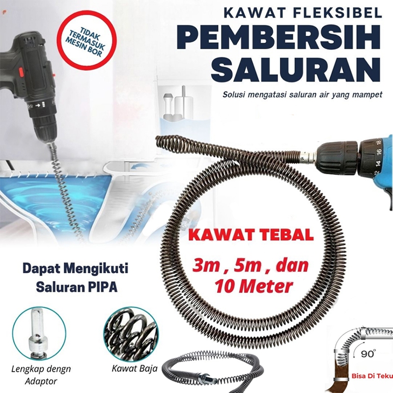Jual Alat Pembersih Saluran Kawat Pembersih Saluran Pipa Mampet Dengan Adaptor Bor 3M 5M 10M 15M ...