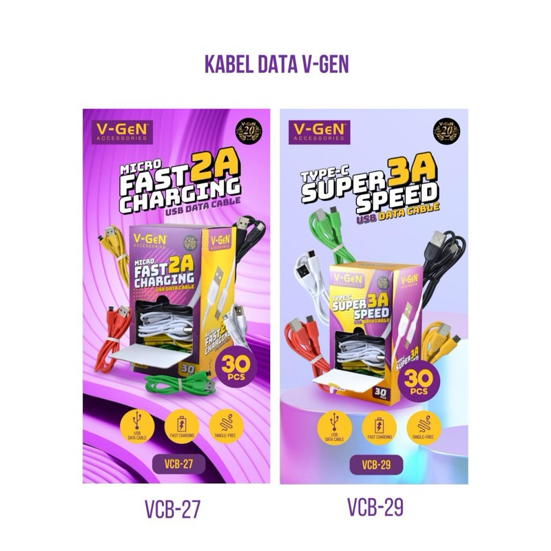 Jual [ECER] Kabel Data ORIGINAL V-GEN VCMC3-02 2.1A / VCB-27 2A / VCB-29 3A Type-C MICRO USB ...