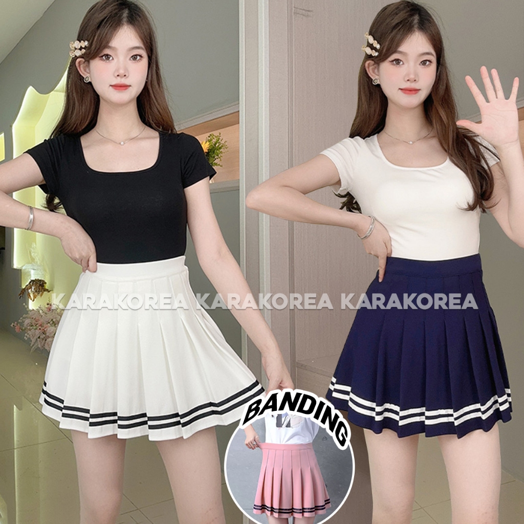 Jual KARAKOREA 860 Banding Line Tennis Skirt Korean Pleated Skirt Rok ...