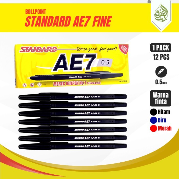 Jual Pen Standard AE7 Alfa Tip 0.5mm HITAM Original (12 PCS ...