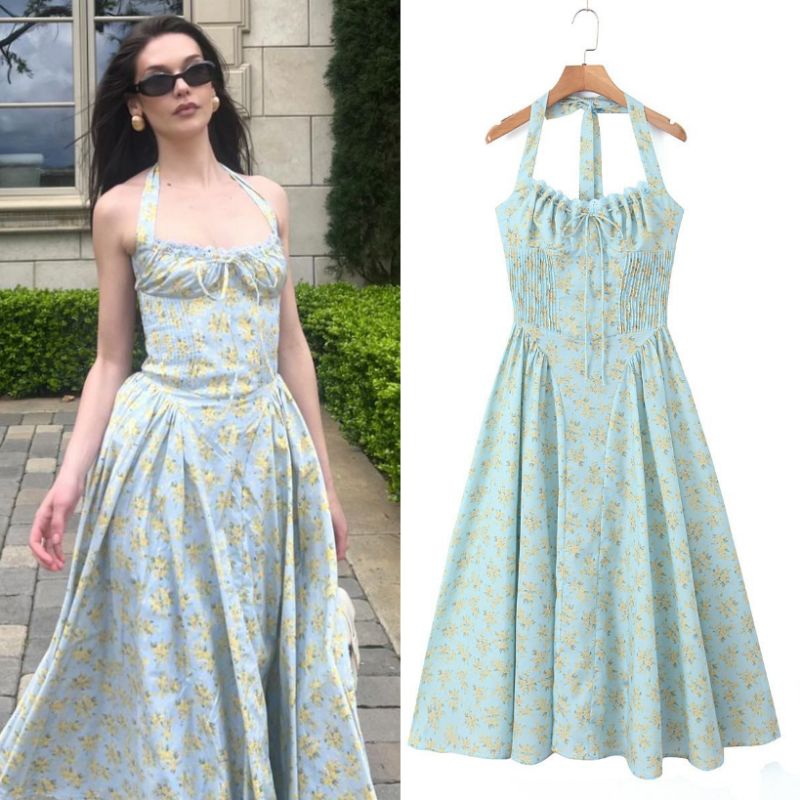 Jual Blue Summer Flower Dress 76097 (TZ) | Shopee Indonesia