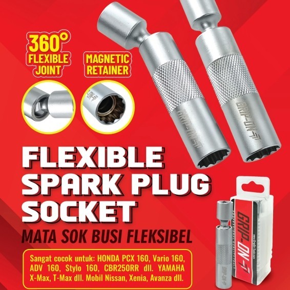 Jual GRIP ON Mata Socket Busi Fleksibel DR 3/8" x 14 mm & 16 mm Spark ...