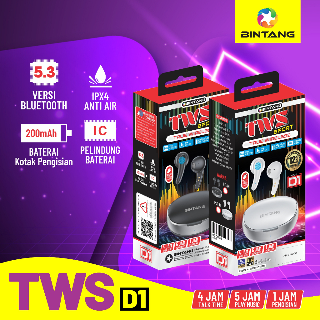 Jual HEADSET EARPHONE BLUETOOTH TWS BT SMART TOUCH D1 | Shopee Indonesia