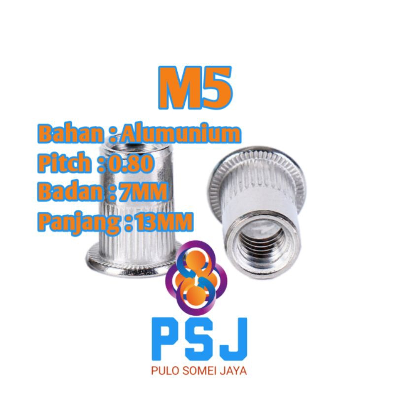 Jual M5 x 7 x 13 Mur Rivet Alumunium / Insert Nut / Mur Tanam | Shopee ...