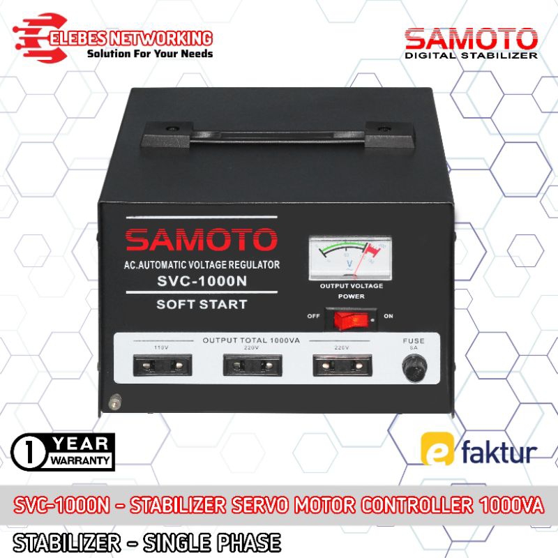 Jual SVC 1000N Stabilizer Listrik SAMOTO 1000VA Stavolt AVR Servo Motor ...