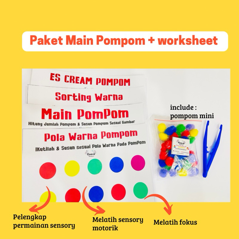 Jual PAKET MAIN POMPOM + WORKSHEET + TWEEZER | SENSORY PLAY-MONTESSORI ...