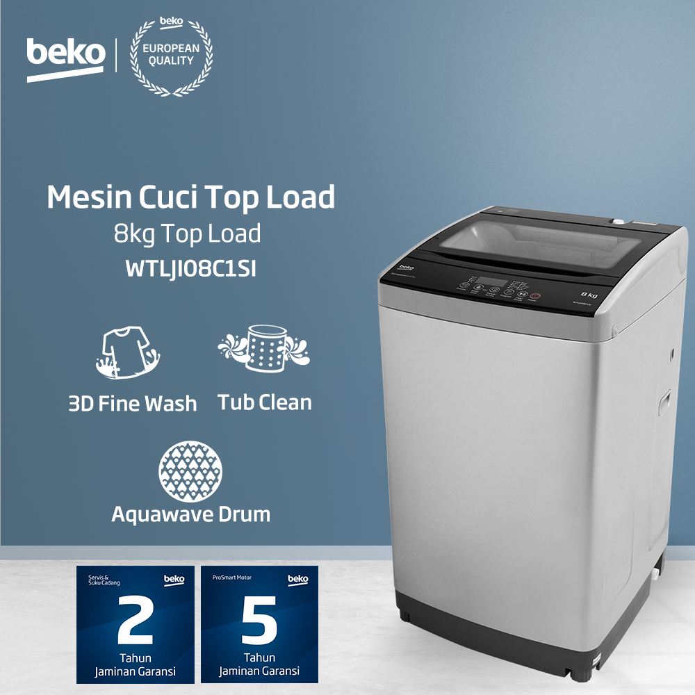 Jual Beko Mesin Cuci-Top Load WTLJI08C1SI - 8kg Aquawave Drum Size ...