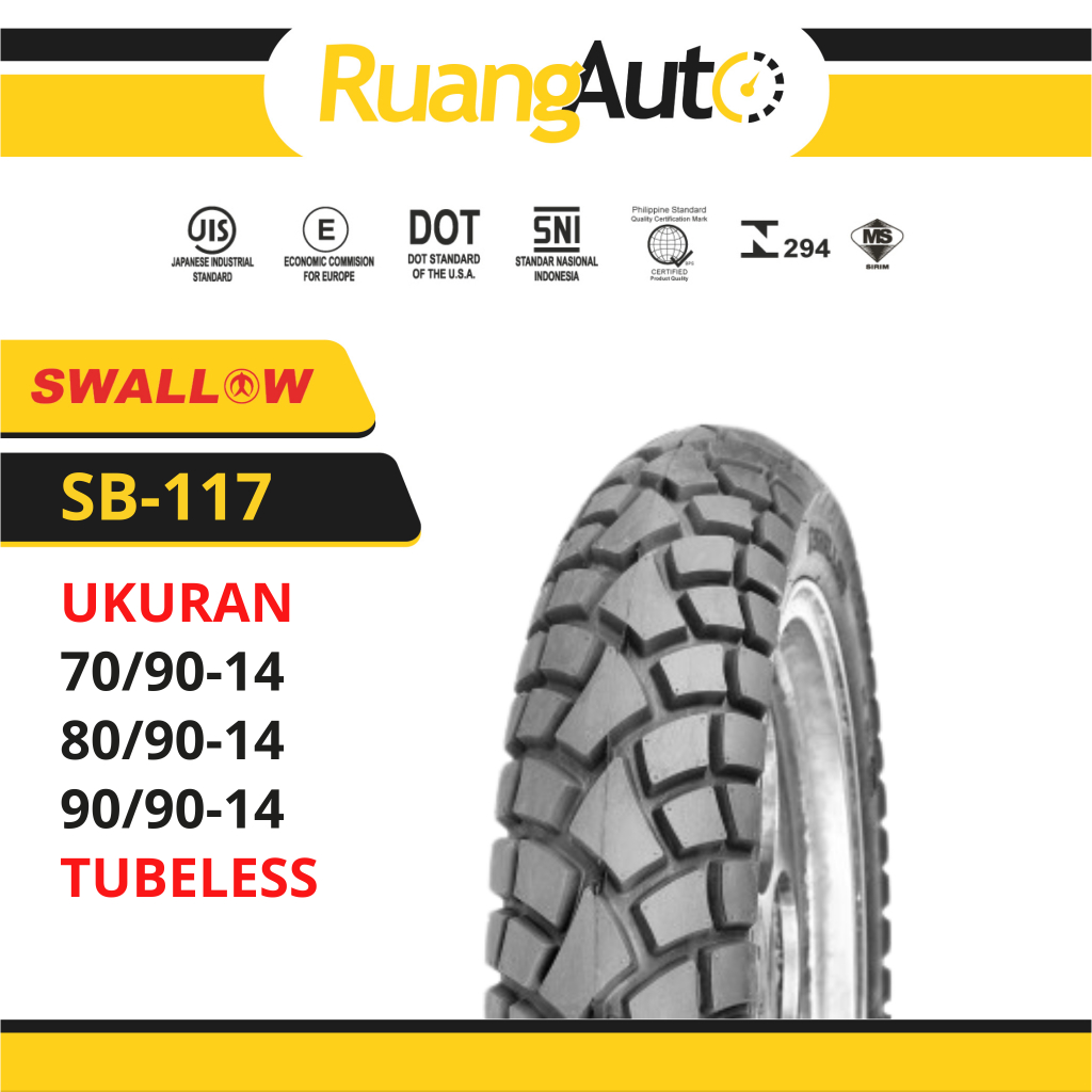 Jual BAN LUAR MOTOR RING 14 TUBELESS SWALLOW SB-117 STREET ENDURO | 70/ ...