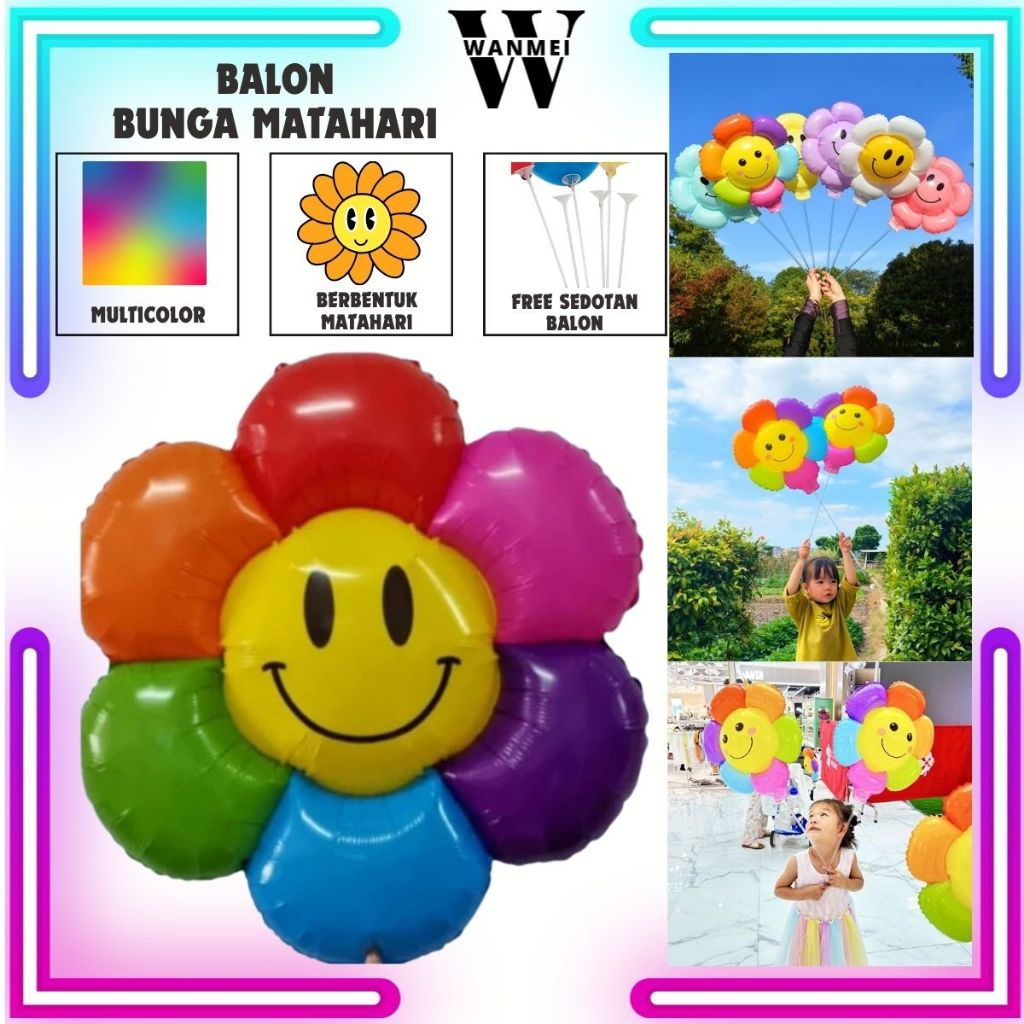 Jual WM Balon Bunga Matahari Ukuran Besar / Balon Foil Smile Rainbow ...