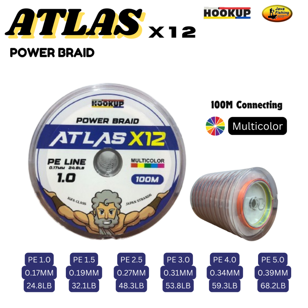Jual Benang PE / Senar Pancing HOOKUP ATLAS X12 MULTICOLOR 100M ...