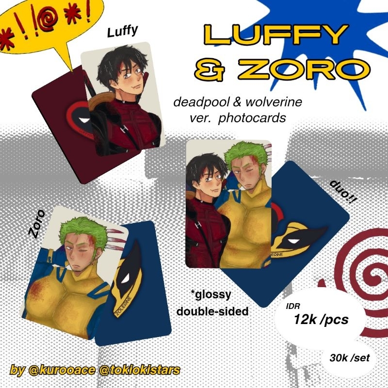 Jual ONE PIECE — luffy & zoro as deadpool & wolverine marvel photocard ...