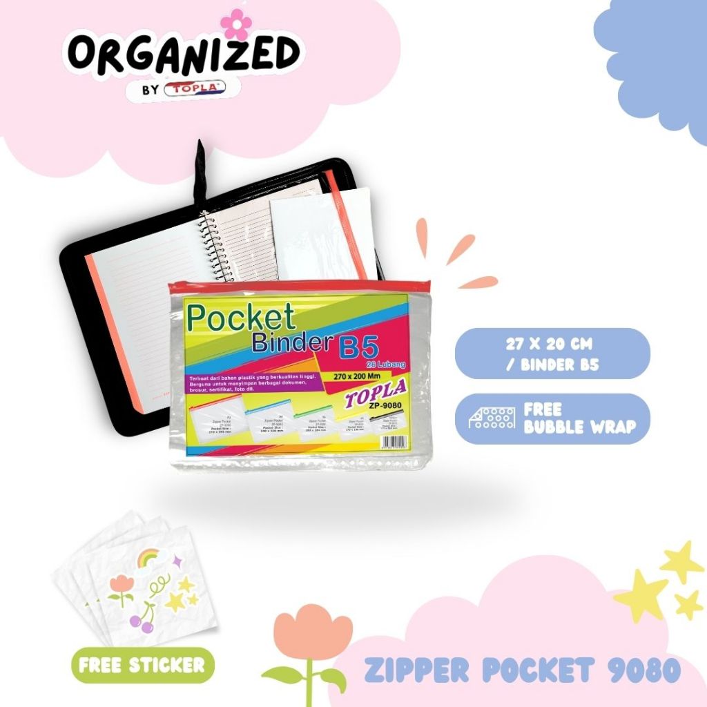 Jual Zipper Pocket Binder B5 9080 Merk Topla kantong puch tamahan ...