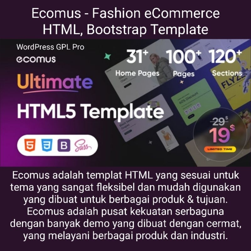 Jual Ecomus - Fashion eCommerce HTML, Bootstrap Template | Shopee Indonesia
