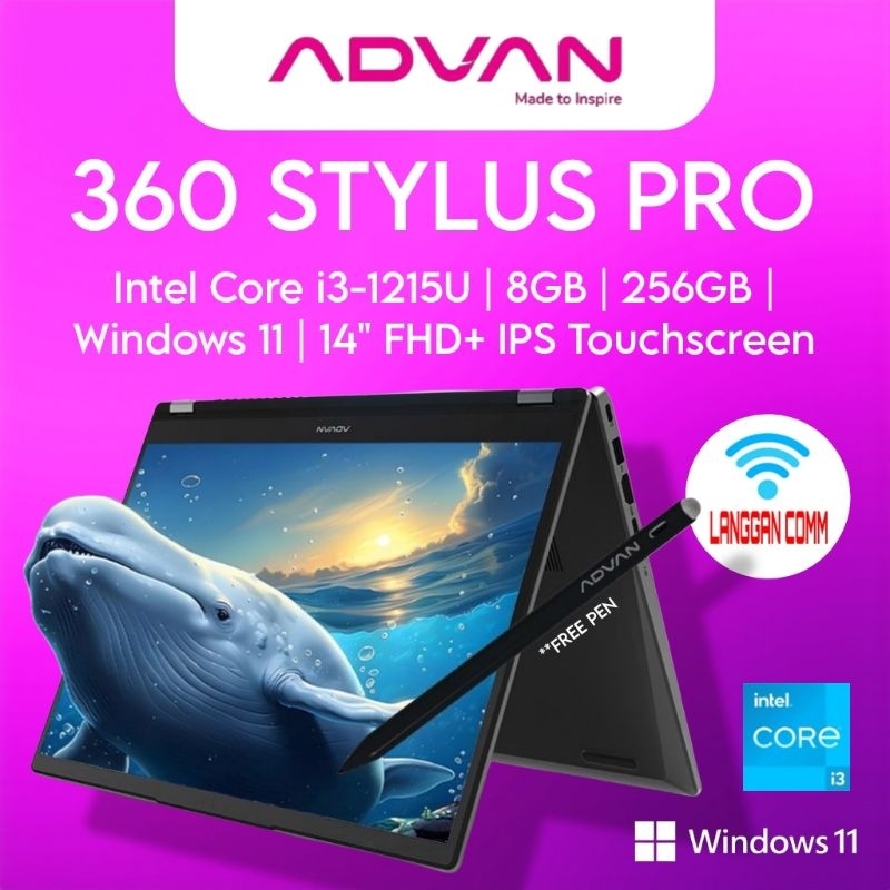 Jual Laptop Advan 360 Stylus Pro Intel Core i3-1215U 14 inch FHD+ ...