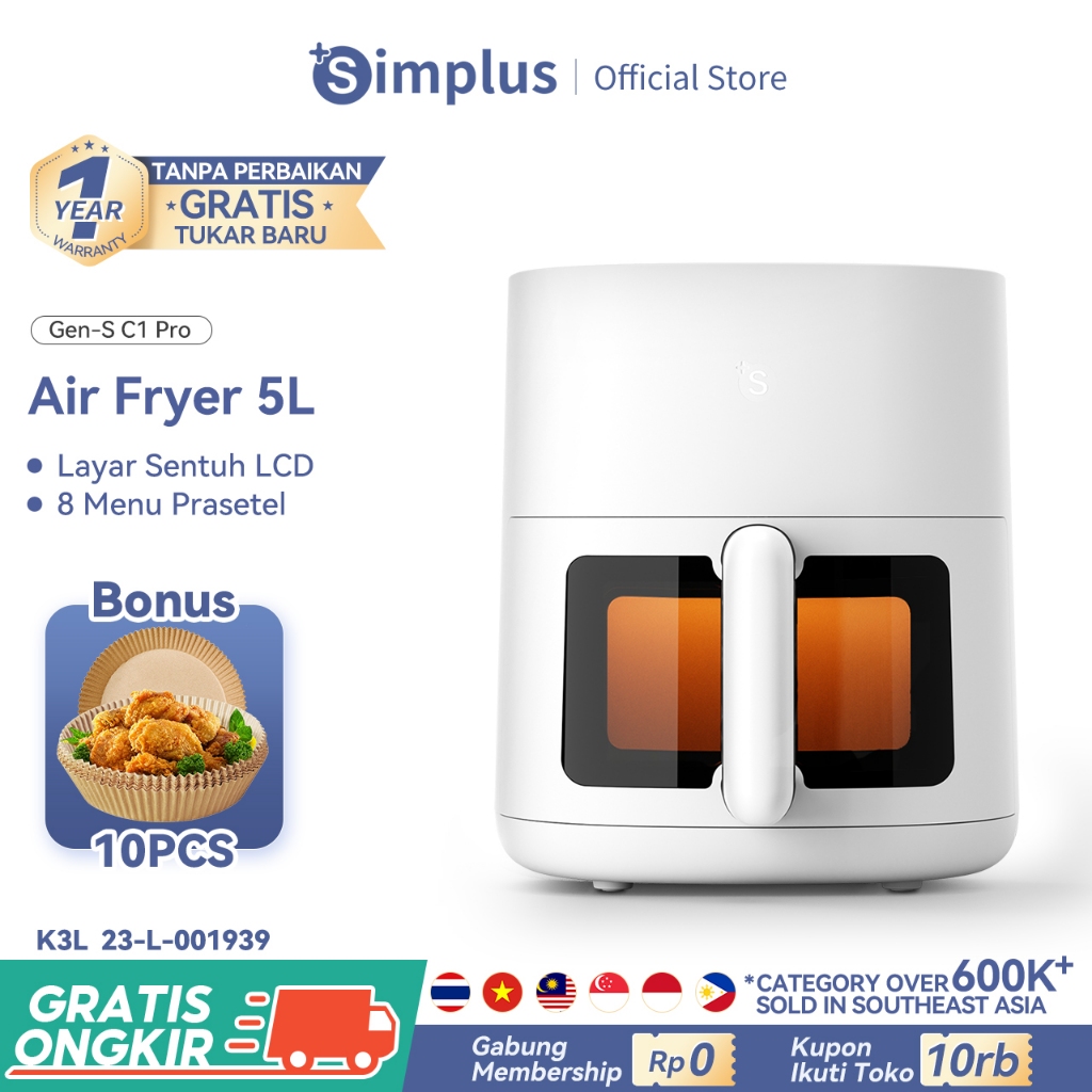 Jual Simplus Air Fryer 5L Kaca Tampilan Kapasitas Besar Model Sentuh penggunaan Multifungsi Gen ...