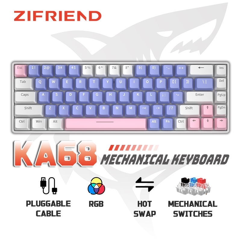 Jual ZIFRIEND KA68 Mechanical Gaming Keyboard Hotswap Wired Blue Red ...