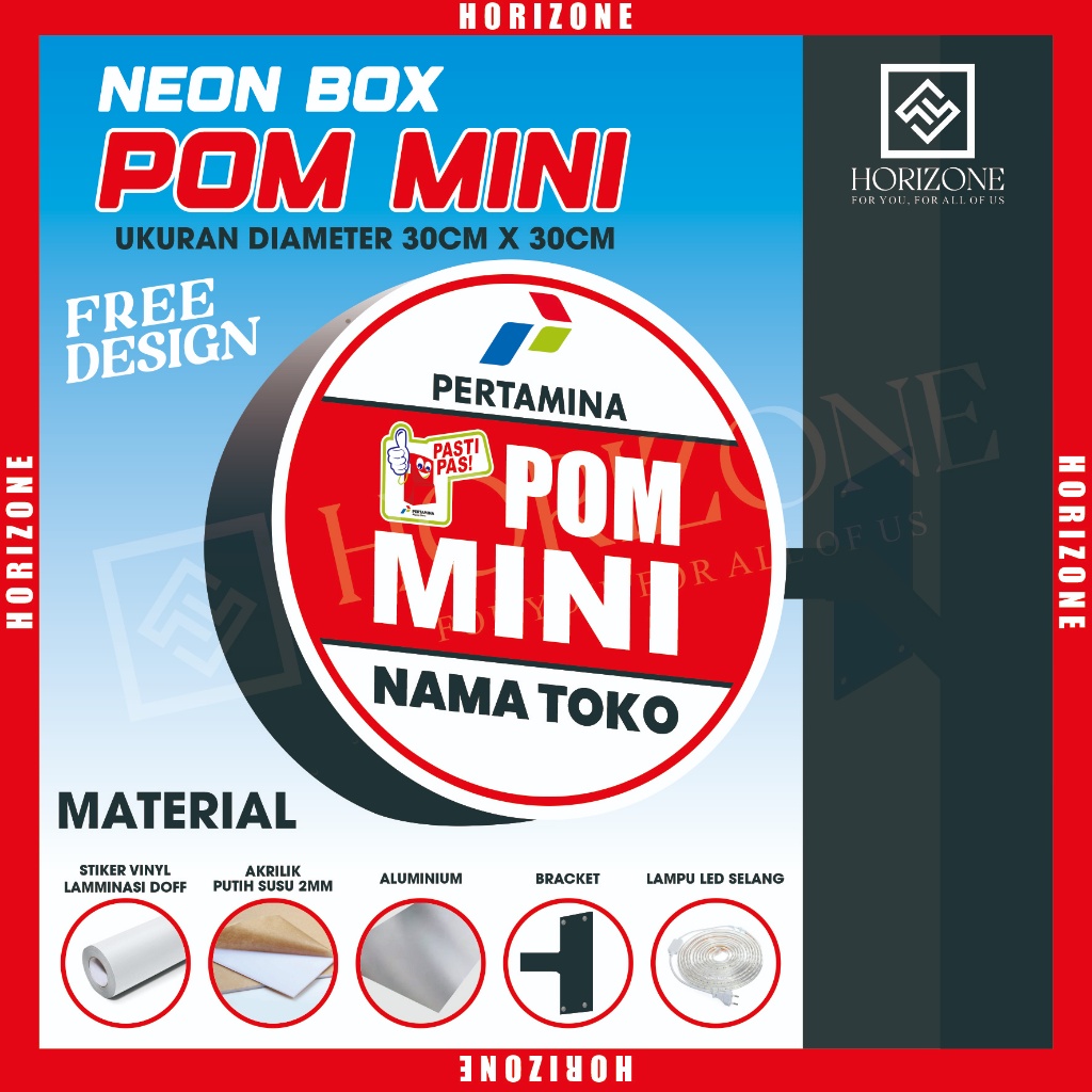 Jual NEON BOX AKRILIK POM MINI BULAT 30cm x 30CM 2 SISI | Shopee Indonesia