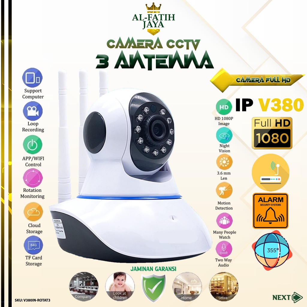 Jual Smart Camera CCTV Pengintai Robot Wifi Kamera Rotary 3 Antena V380 Pro Wireless Full HD ...