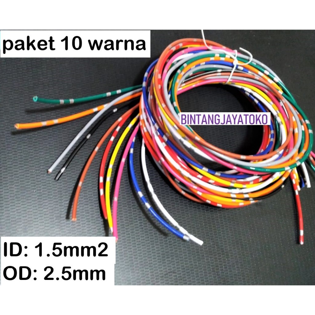 Jual Kabel Serabut Bintik 1.5 mm AWG 16 Kabel Body Otomotif Jepang Mobil Motor paket 10 warna ...