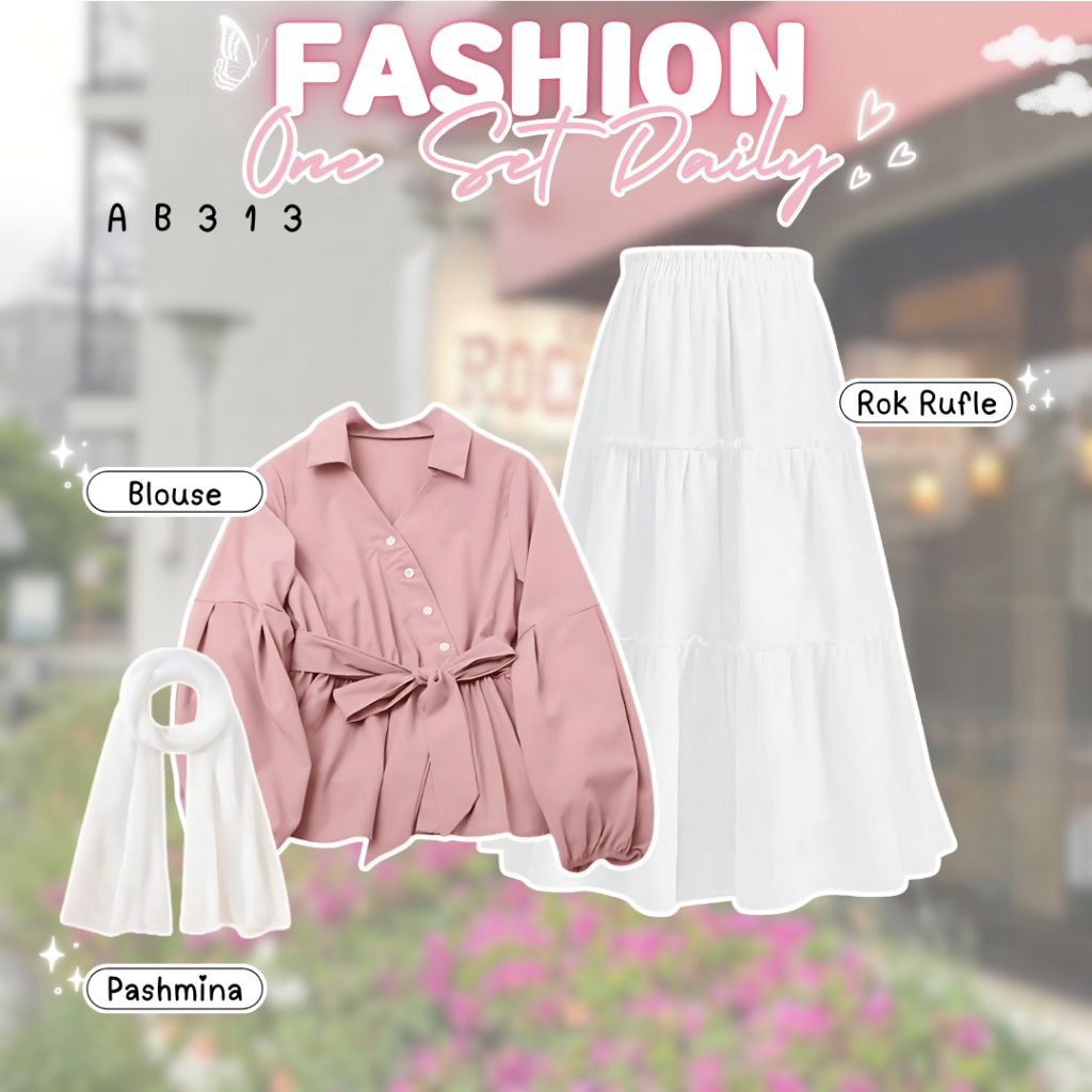 Jual DazzelChic 3 In 1 Set AB313 - One Set Korean Style Hijab Outfit Hangout ke Pantai Setelan ...