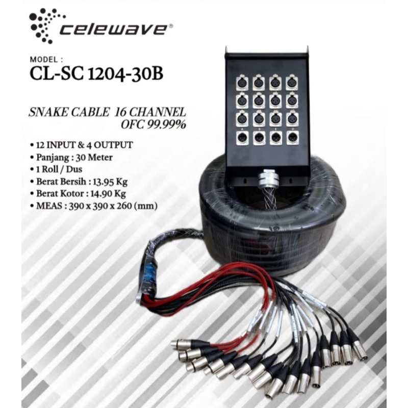 Jual SNAKE CABEL CELEWAVE CL-SC-1204-30B SNAKE CABEL 16 CHANNEL 12 INPUT 4 OUTPUT 30 METER ...