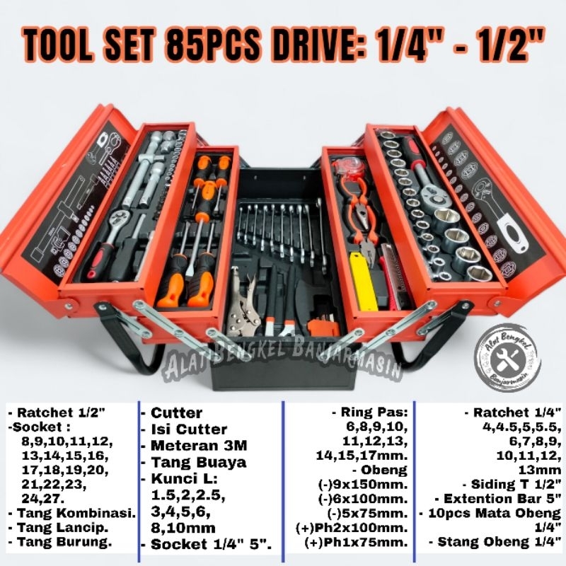 Jual TOOL SET 85PCS SIZE DR.1/4" - DR.1/2" ||KUNCI SET LENGKAP 85PCS ...