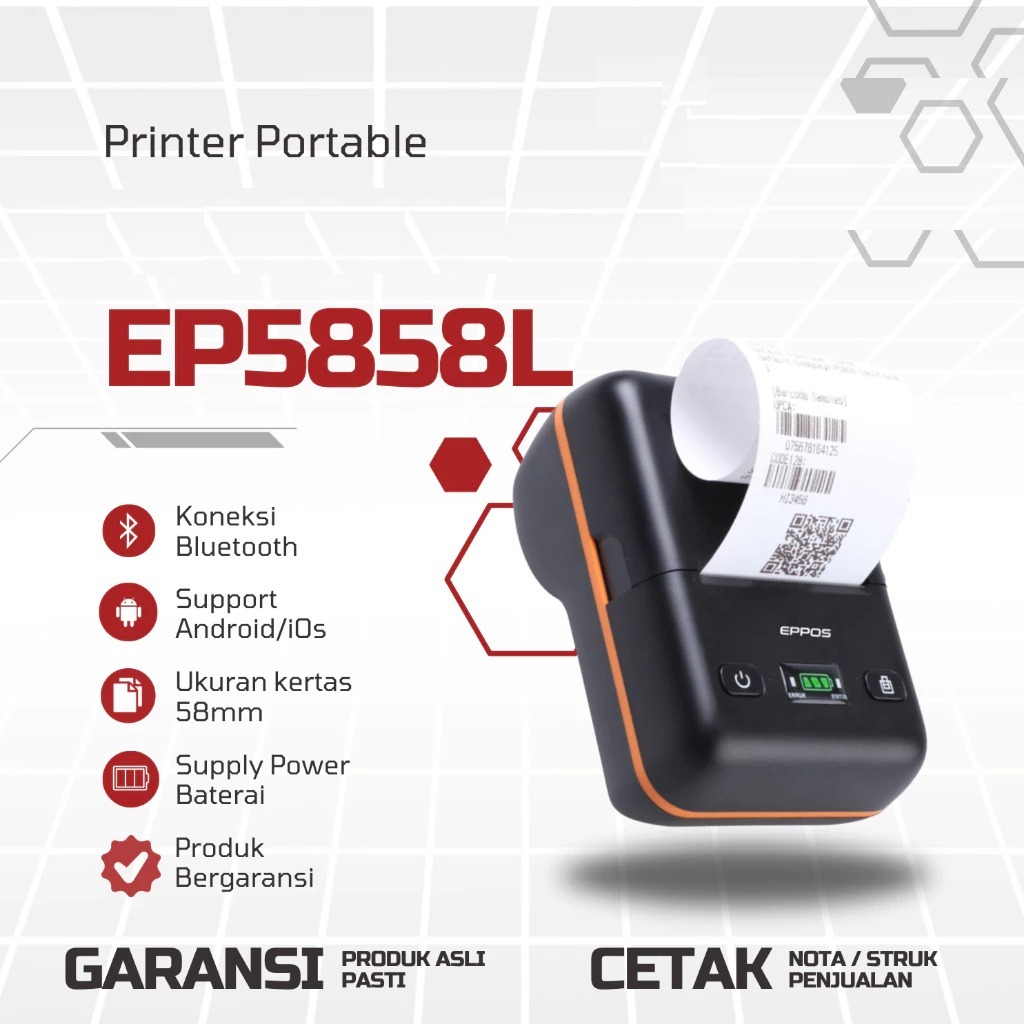 Jual Mini Printer Bluetooth Thermal 58mm EP5858L Cetak Struk PPOB Cetak Label Barcode dan Resi ...