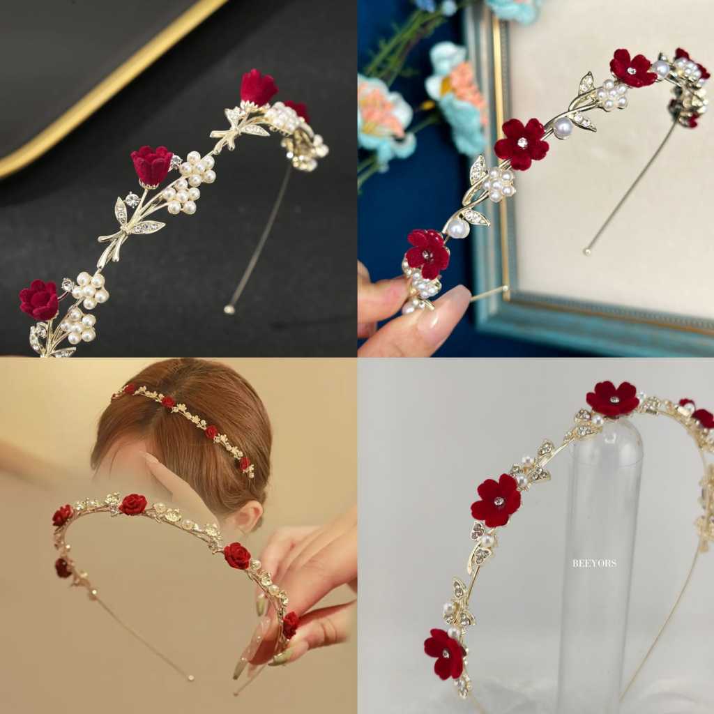 Jual Red Rose Floral Headband / Bando Mawar Merah Cantik Elegan Mewah ...