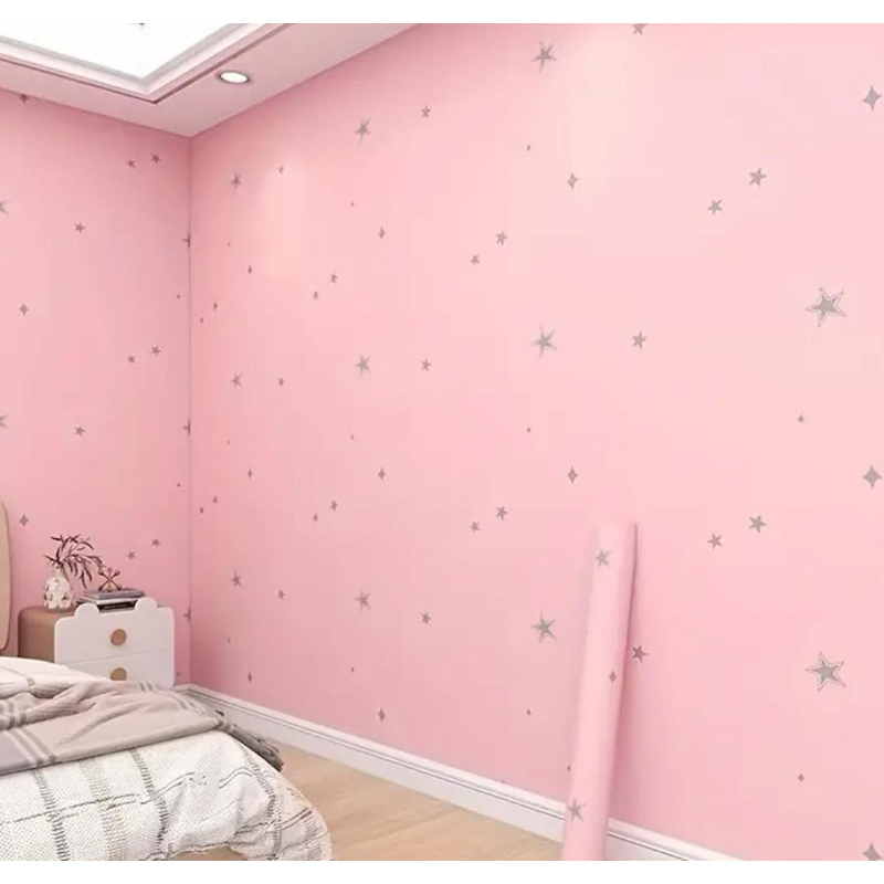 Jual wallpaper dinding bintang dasar pink ukuran 8m s/d 9m x 45cm ...