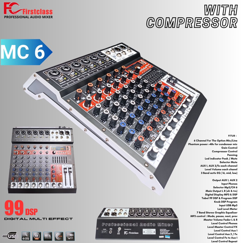 Jual mixer audio 6 channel firstclass mc 6 original 6 channel bluetooth ...