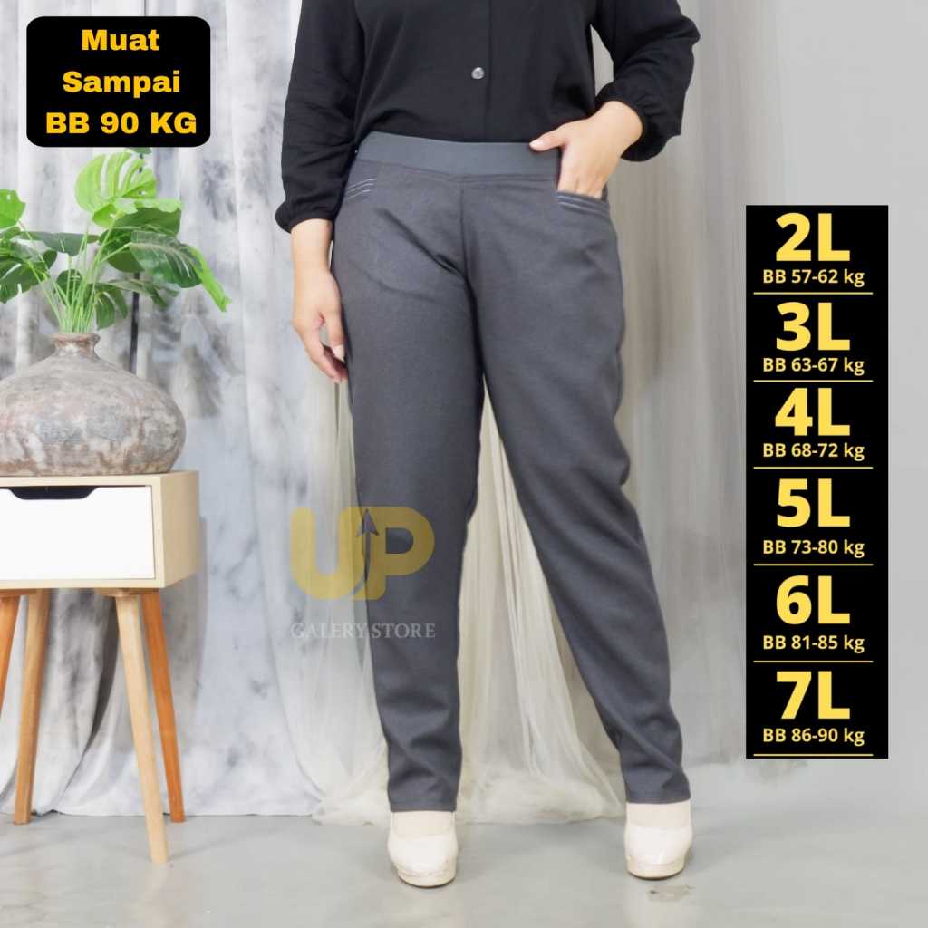 Jual Celana Kerja Wanita Kantor Pinggang Karet Muat BB 40 - 90 kg Highwaist Jumbo Big Size ...