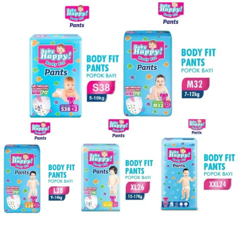 Jual Baby Happy S38 M32 L28 XL26 XXL18 Body Fit Pants Diapers Popok ...