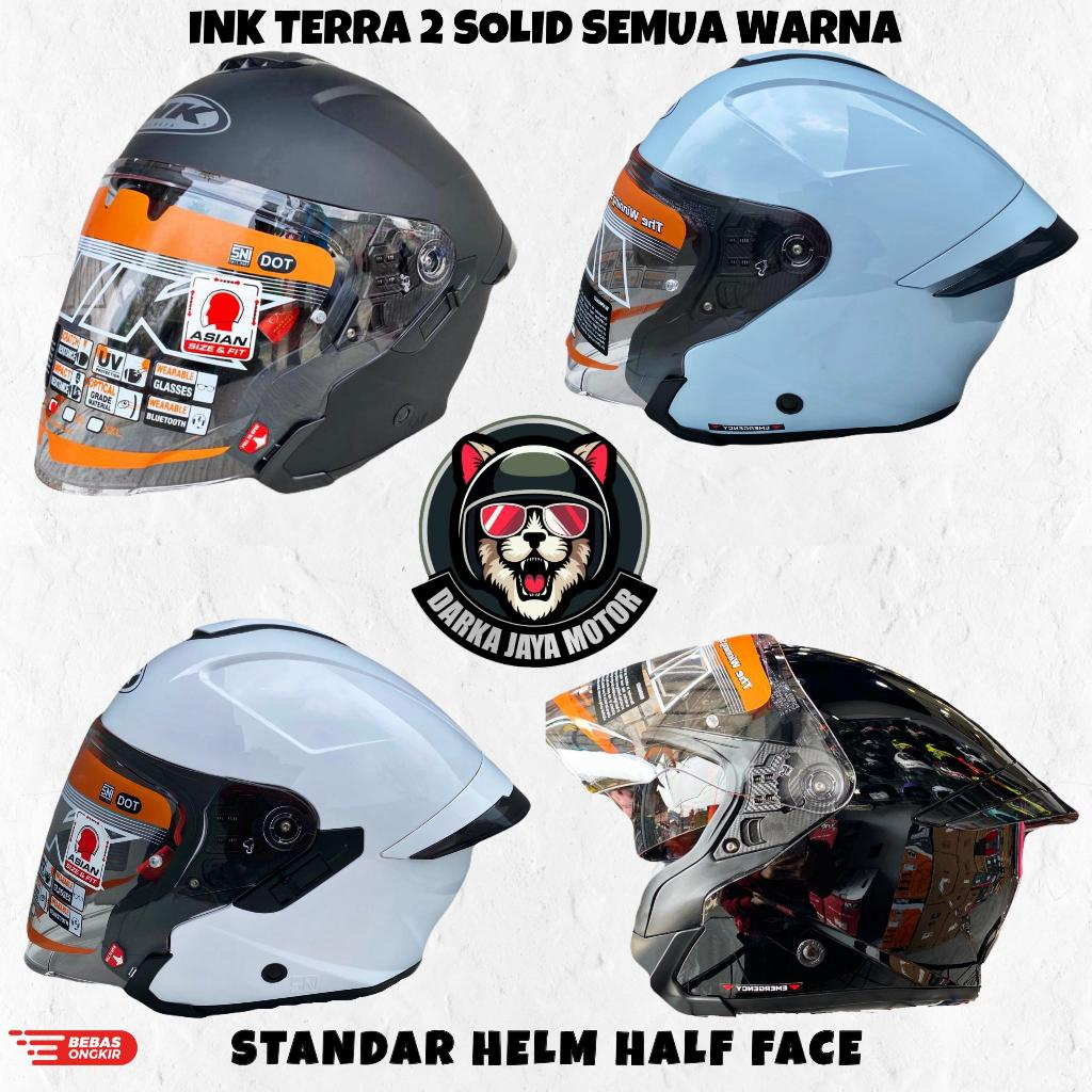 Jual HELM INK TERRA 2 SOLID BLACK | WHITE | - HELM HALF FACE INK TERA 2 ...