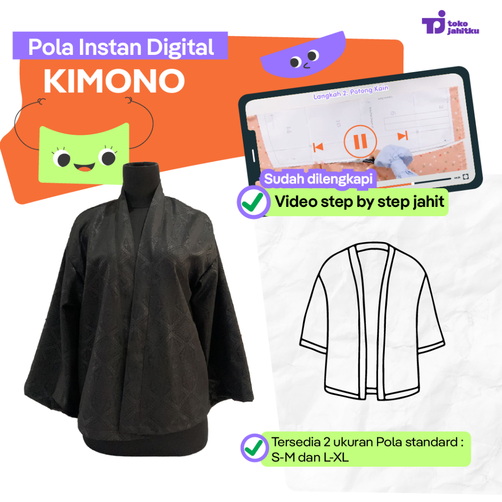 Jual Pola Jahit Kimono Instan Digital / Pola Digital Instan / Pola ...