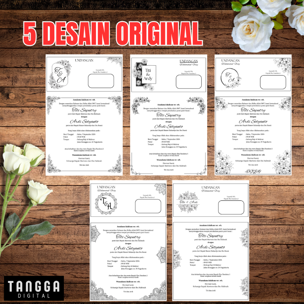 Jual Undangan Pernikahan HVS Hitam Putih F4 | Undangan Besek | Undangan ...