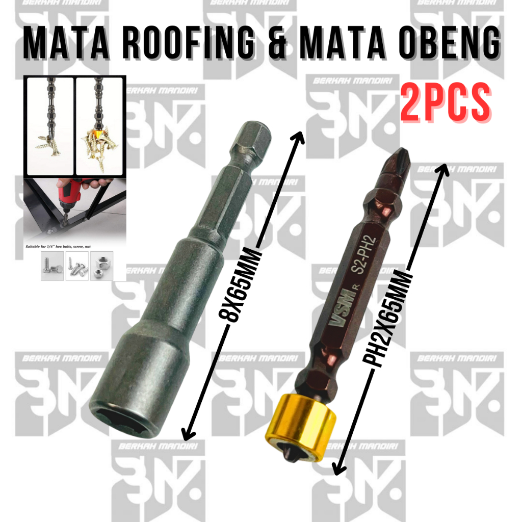 Jual PAKET 2PCS!! Mata Bor Obeng magnet PH2x65mm Mata Bor Sok Roofing ...