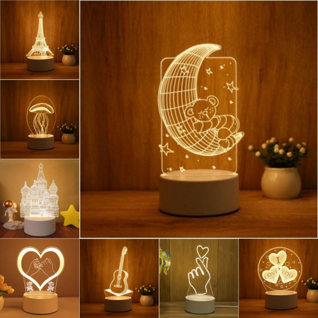 Jual Lampu 3D LED Kaca Transparan motif lucu imut Lampu hias meja lampu ...