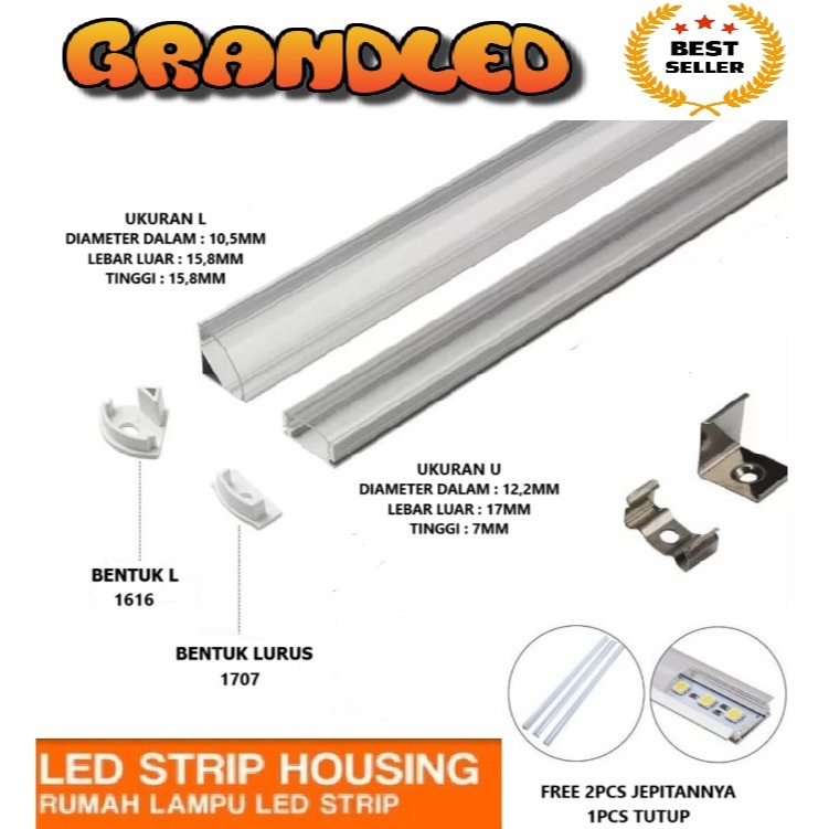 Jual Pelindung Lampu Strip LED 1 Meter / Strip Light Trough / Cover ...