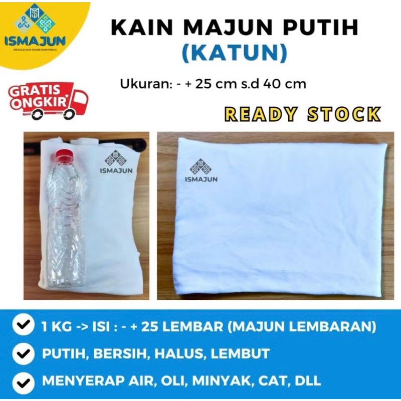Jual KAIN LAP MAJUN PERCA PUTIH BAHAN KATUN TANPA JAHIT SERAP AIR ...
