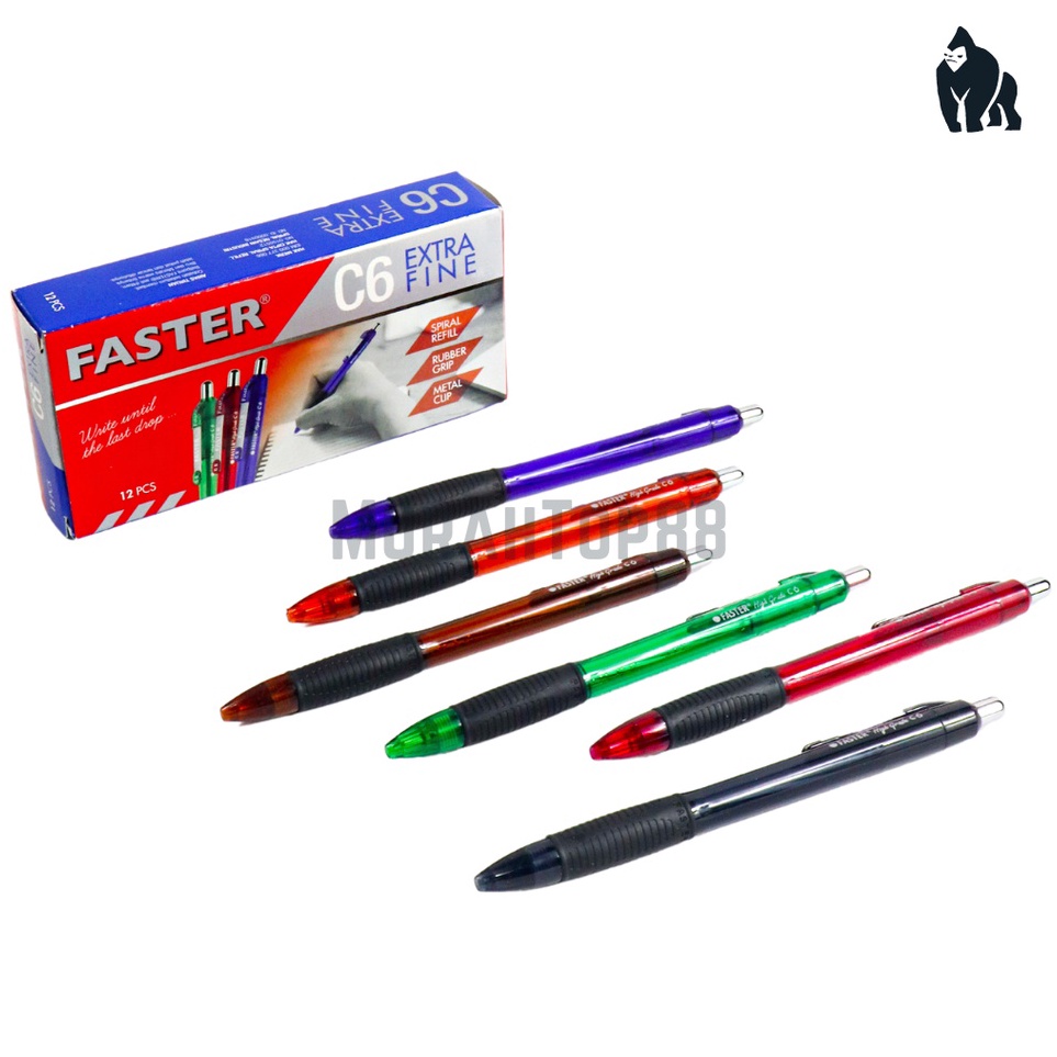Jual KODE V2U9 Pulpen Pen Faster C6 Extra Fine Ballpoint Cetek Hitam ...
