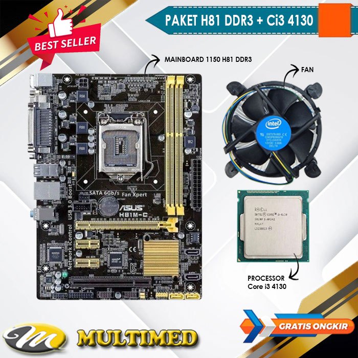 Jual Paket Motherboard Mainboard Mobo LGA 1150 H81 DDR3 + Core I3 4130 + FAN | Shopee Indonesia