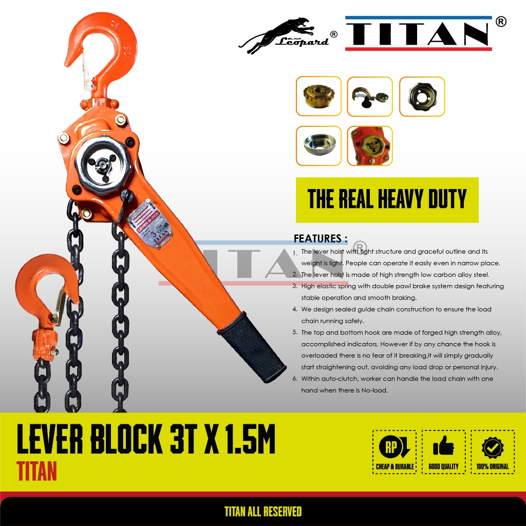 Jual TITAN Lever Block 3 Ton x 1.5 Meter / Lever Chain Block 3T x 1.5M ...