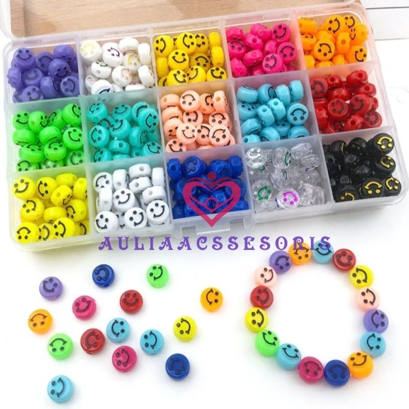 Jual {100 Pcs} Manik Manik Smile Bulat Pipih Mote Emoji Smile 6Mm ...