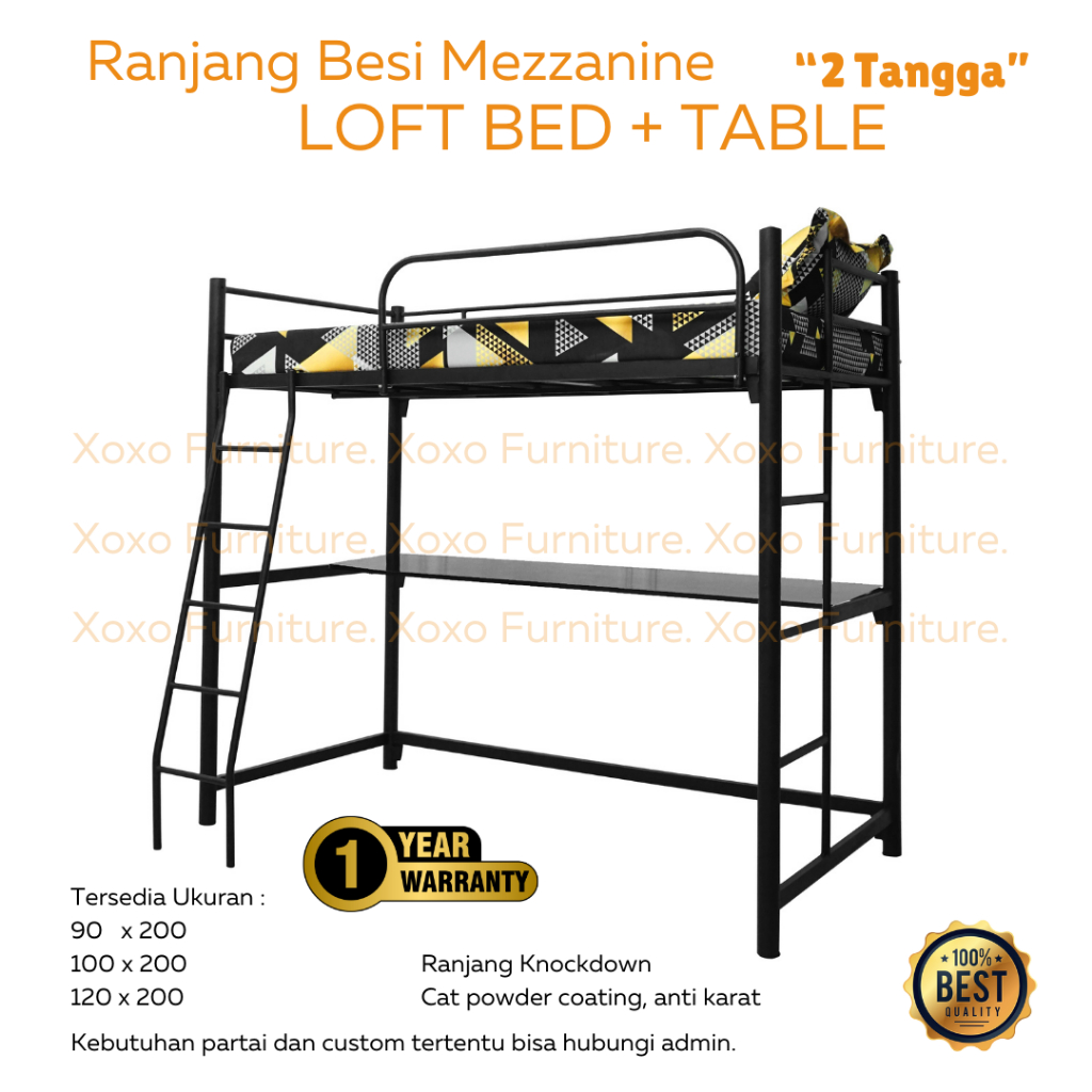 Jual Loft bed Ranjang Susun Mezzanine Besi Minimalis 90x200 100x200 ...