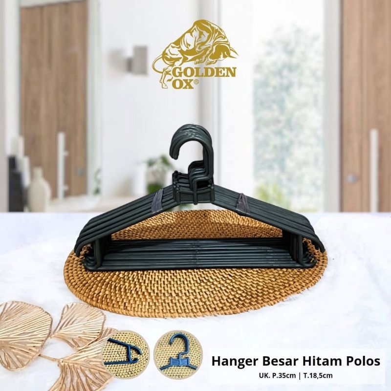 Jual (12 PCS) Hanger Hitam Polos/ Gantungan Baju Hitam / Hanger Besar ...